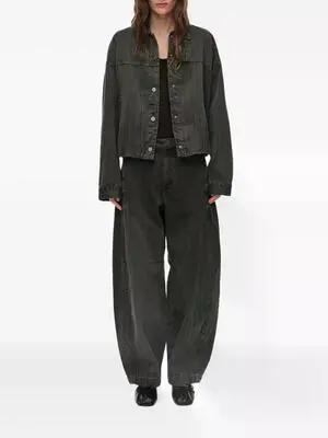 Bimba Y Lola Washed Striped Denim Jacket With Detachable Chin Strap
