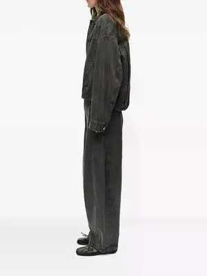 Bimba Y Lola Washed Striped Denim Jacket With Detachable Chin Strap