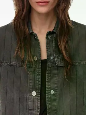 Bimba Y Lola Washed Striped Denim Jacket With Detachable Chin Strap