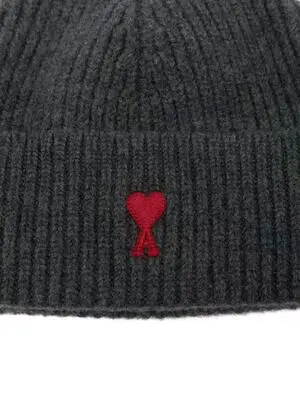 AMI Paris De Coeur Ribbed-knit Beanie - Grey