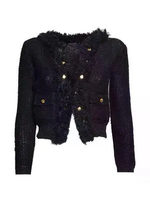CHARLOTT Fringe-trim Bouclé Jacket - Black