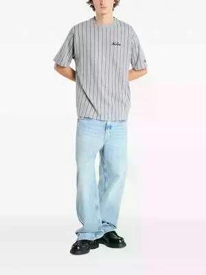 New Era Logo-embroidered Pinstriped T-shirt