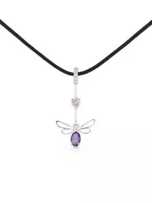 CHAUMET 18k White Gold Diamond And Amethyst Bee Pendant Necklace - Silver