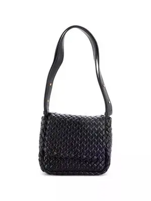 Bottega Veneta Cobble Flap Padded Intrecciato Leather Shoulder Bag - Black
