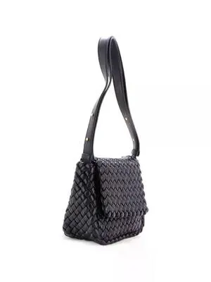 Bottega Veneta Cobble Flap Padded Intrecciato Leather Shoulder Bag - Black