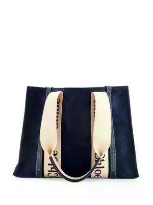 Chloé Woody Suede With Canvas Medium Tote Bag