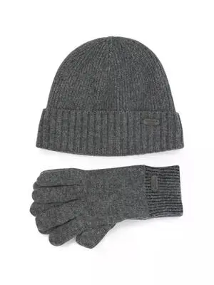 Barbour Ribbed-knit Beanie Hat And Gloves Set - Grey