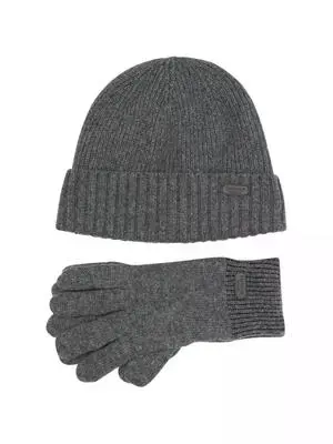 Barbour Ribbed-knit Beanie Hat And Gloves Set - Grey