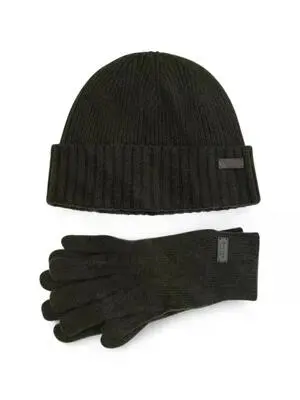 Barbour Ribbed Beanie And Gloves Set - Green