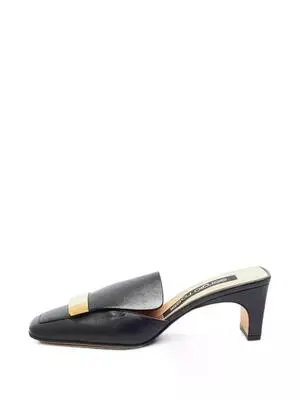 SERGIO ROSSI Leather Square Toe Mules - Black
