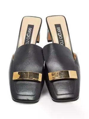 SERGIO ROSSI Leather Square Toe Mules - Black