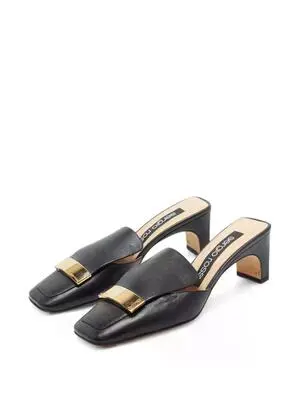 SERGIO ROSSI Leather Square Toe Mules - Black