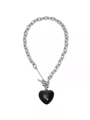 Bimba Y Lola Black Heart Charm Necklace - Silver