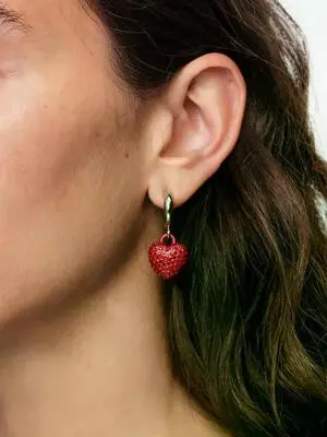 Bimba Y Lola Hoop Earrings With Red Crystals Heart - Silver
