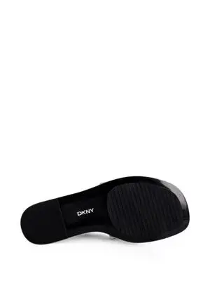 Dkny Logo-embossed Patent Finish Slides - Black