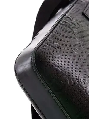 Gucci Gg Embossed Perforated Leather Messenger Bag