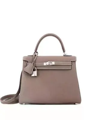 Hermès Kelly Handbag Etoupe Togo With Palladium Hardware 25 Satchel - Grey