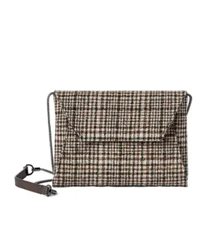 Brunello Cucinelli Checked Alpaca And Wool Duo Pochette - Brown