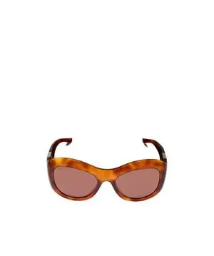 Gucci Round Frame Sunglasses With Double G Detail - Orange Hawksbill Pattern