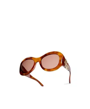 Gucci Round Frame Sunglasses With Double G Detail - Orange Hawksbill Pattern