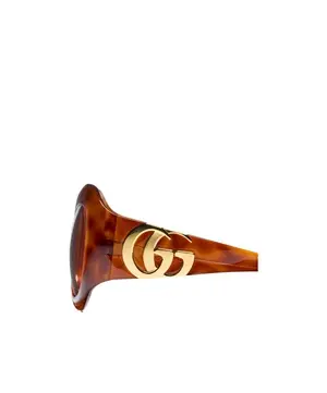 Gucci Round Frame Sunglasses With Double G Detail - Orange Hawksbill Pattern