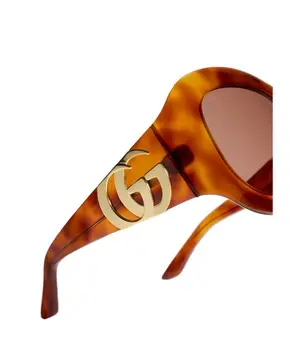 Gucci Round Frame Sunglasses With Double G Detail - Orange Hawksbill Pattern