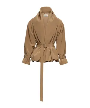 Magda Butrym Shawl Collar Belted Jacket - Beige