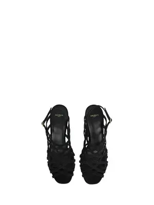 Balmain Wedge Cage Sandals In Suede