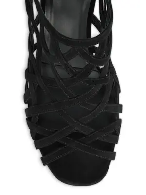 Balmain Wedge Cage Sandals In Suede