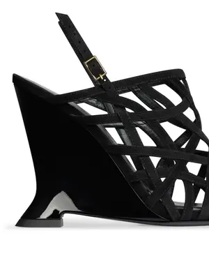 Balmain Wedge Cage Sandals In Suede