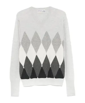 BALLANTYNE Diamond Pattern V-neck Jumper - White