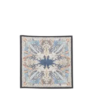 Etro Silk Pocket Square With Floral Paisley Motif - Gray