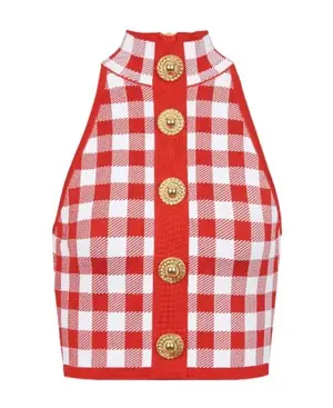 Balmain Gingham Checked Sleeveless Top