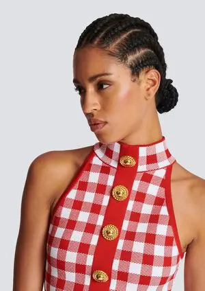 Balmain Gingham Checked Sleeveless Top