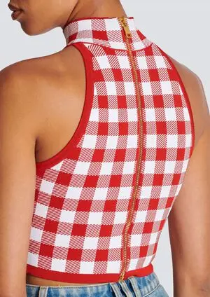 Balmain Gingham Checked Sleeveless Top