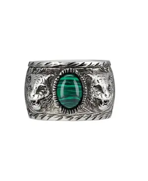 Gucci Tiger Head And Green Accent Ring
