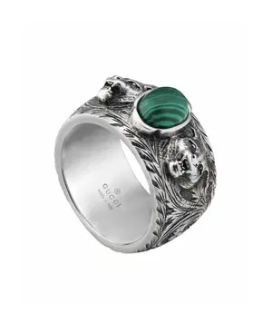 Gucci Tiger Head And Green Accent Ring