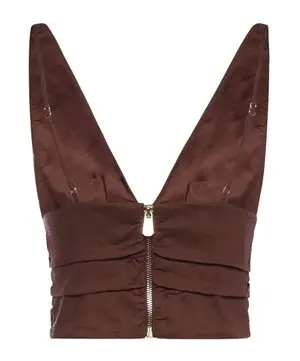 Pinko Cropped Vest With V-neck - Brown