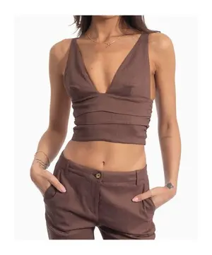 Pinko Cropped Vest With V-neck - Brown