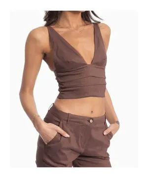 Pinko Cropped Vest With V-neck - Brown