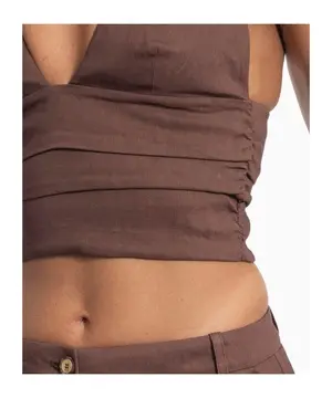 Pinko Cropped Vest With V-neck - Brown