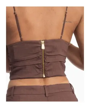 Pinko Cropped Vest With V-neck - Brown