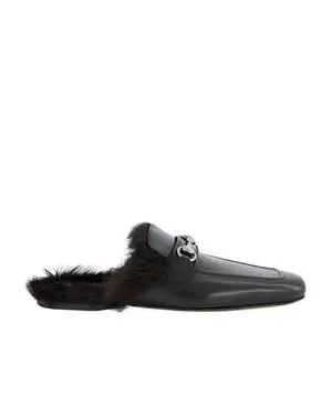 Gucci Leather Loafer Mules With Fur Trim