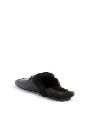 Gucci Leather Loafer Mules With Fur Trim