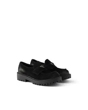 Prada Aged Suede Loafers With Enameled Triangle Logo - Black
