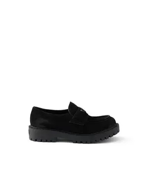 Prada Aged Suede Loafers With Enameled Triangle Logo - Black