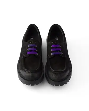 Prada Waxed Suede Lace-up Shoes With Lug Sole - Black
