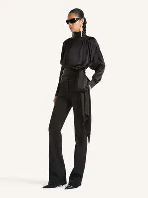 Balmain Silk Satin Blouse With Tie Detail - Black