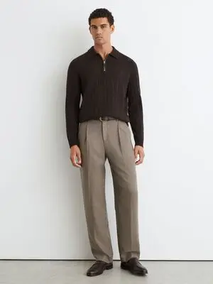 REISS Barstow Wool Stitch-detail Half-zip Polo Jumper