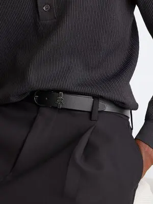 REISS Frederick Grained-leather Belt With Monogram Detail - Black